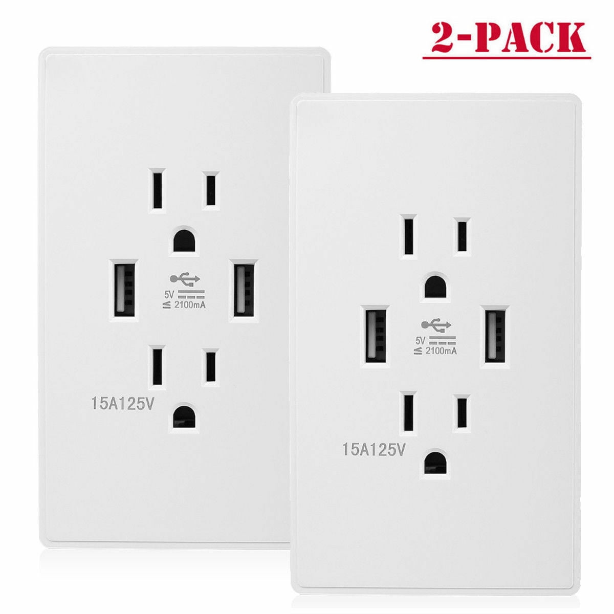 2 Pack Dual 2-Port Rapid Charging Adapter USB Wall Outlet Socket AC ...
