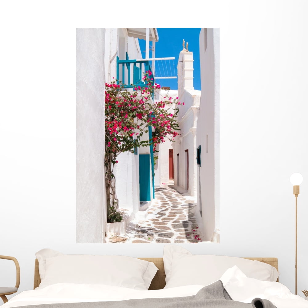 Traditional Greek H)ouse Mykonos Wall Mural Decal by Wallmonkeys Vinyl ...