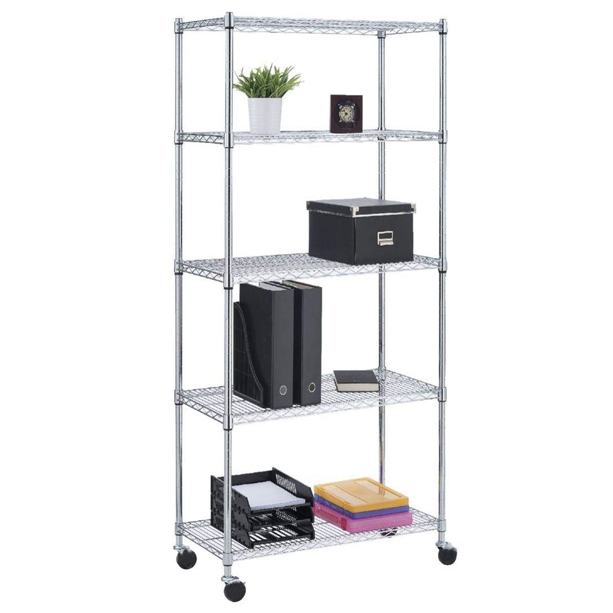 5-Tier Wire Shelving Storage Unit on Wheels Adjustable Wire Rack Metal ...