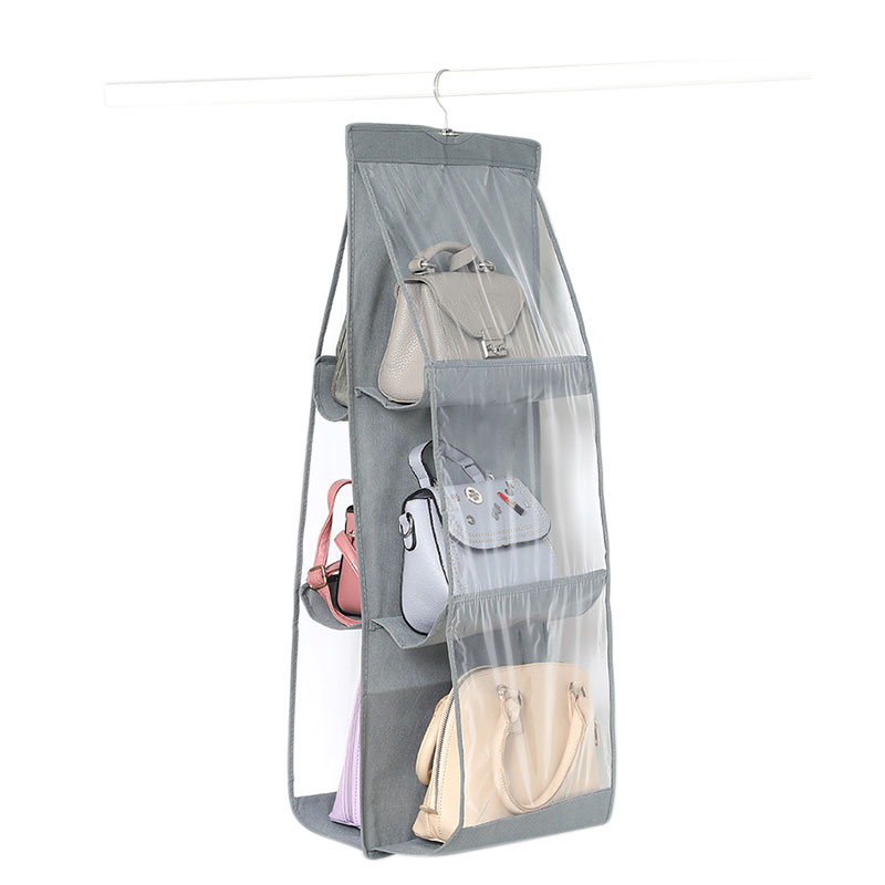 6 Pocket Large Clear Shelf Bags Purse Handbags Hanging Bag Organizer ...