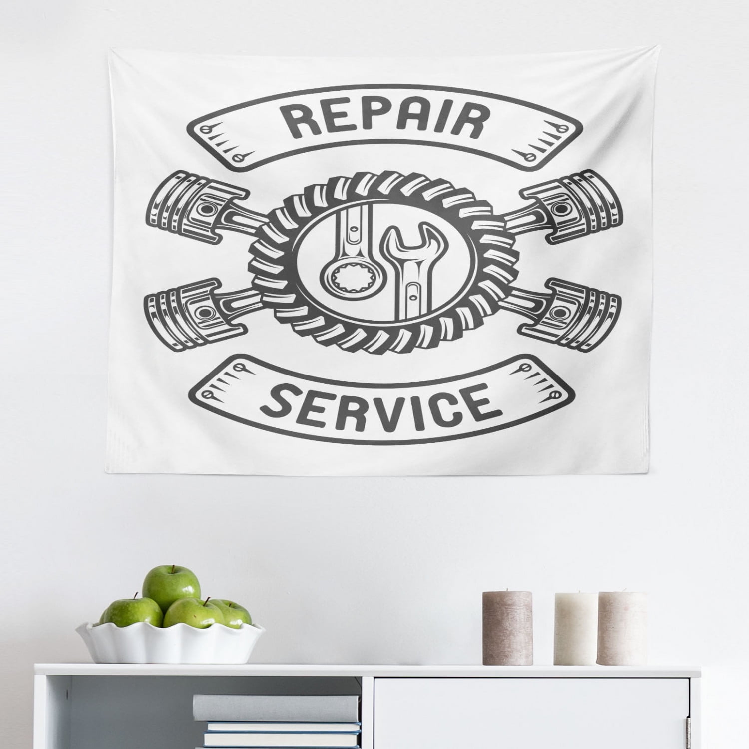 Auto Mechanic Tapestry, Pop Art Style Repairman Says Check Engine Retro ...