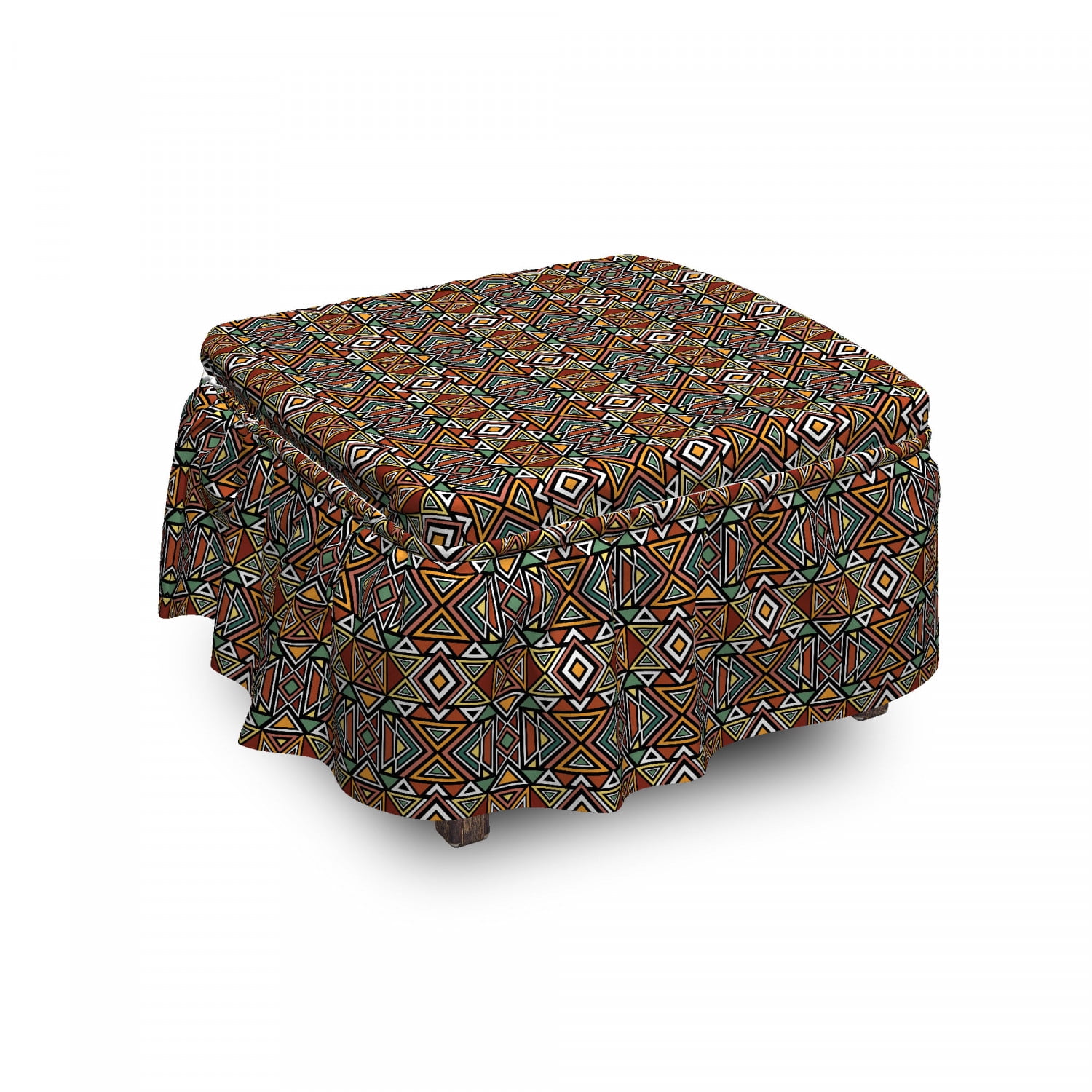 Aztec Ottoman Cover, Boho Triangles, 2 Piece Slipcover Set with Ruffle ...