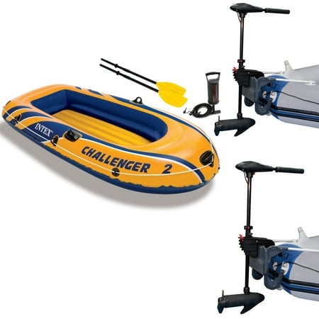 Intex Challenger 2 Inflatable Raft Set & 2 Transom Mount 8 Speed ...