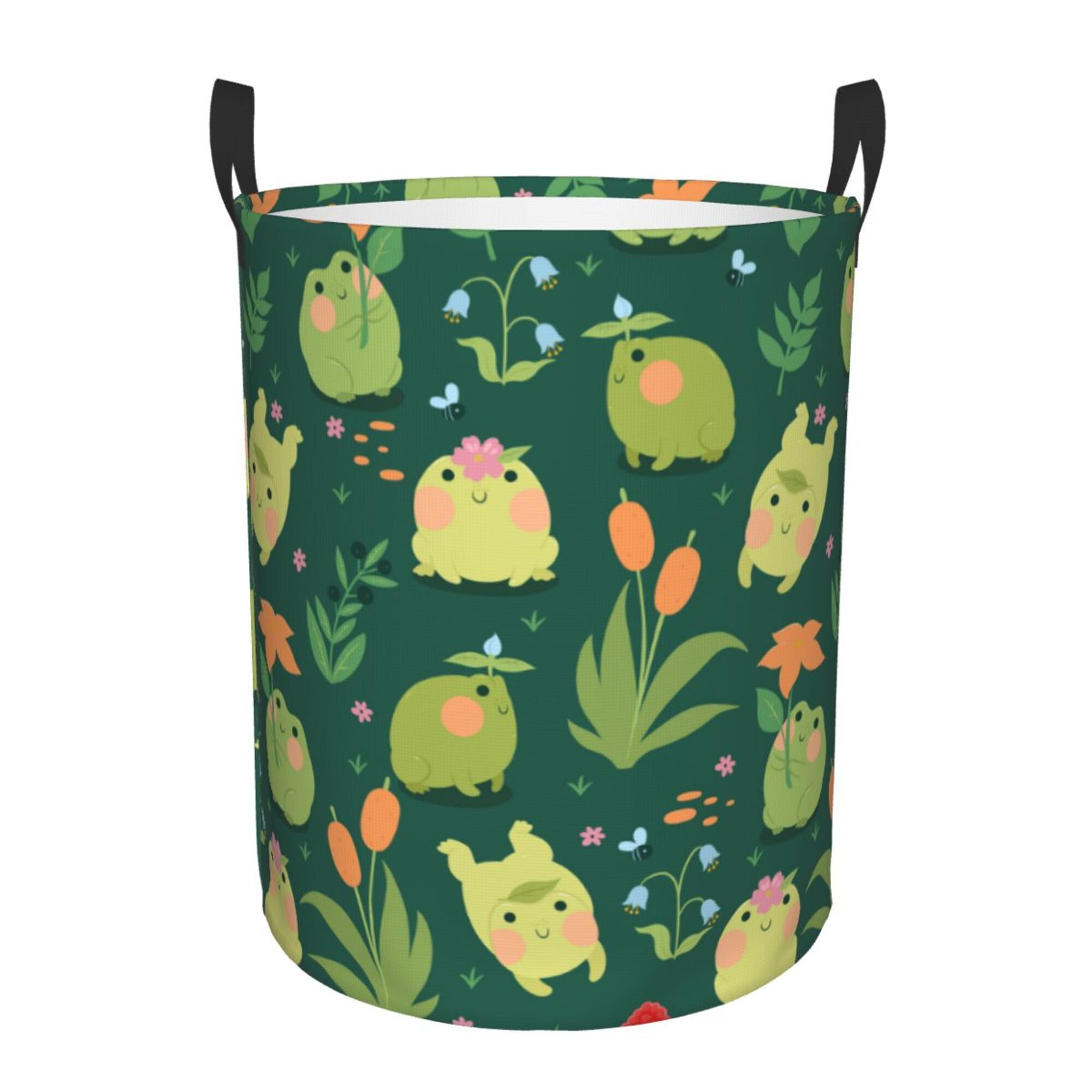 TEQUAN Waterproof Laundry Hampers, Cartoon Flowers Cute Frogs Pattern ...