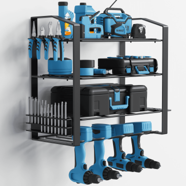 Tool Storage Rack with 6 Assorted Hooks and Large Mesh Basket for ...