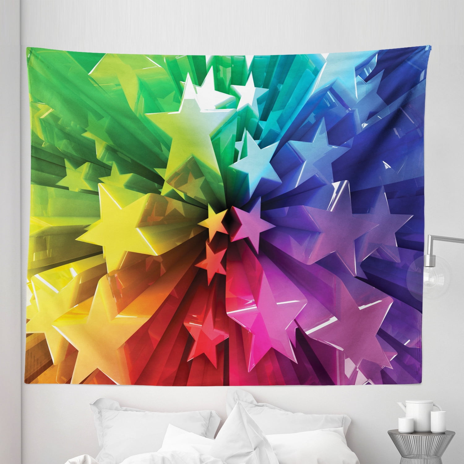 Colorful Tapestry, Modern Cheerful Design with Burst of Stars in ...