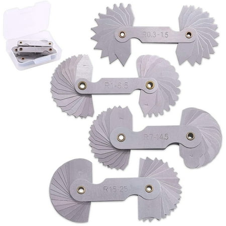4 Pack R0.3-1.5/ R1-6.5/ R7-14.5/ R15-25 Radius Gauge Set, Stainless ...