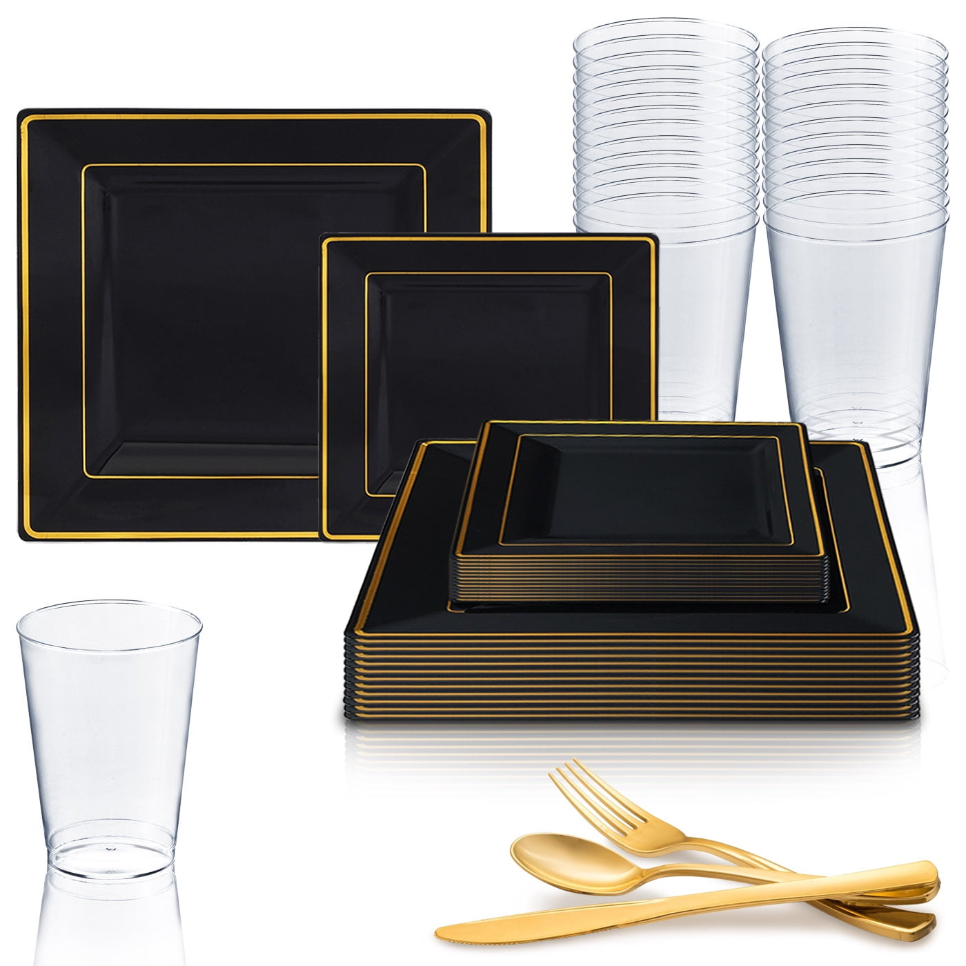 Disposable Plastic Party Dinnerware Set Square Edge (20-Person Package ...