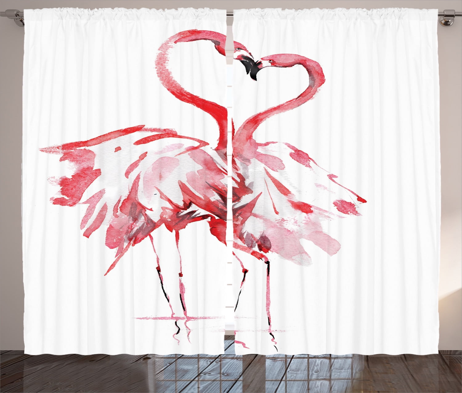 Flamingo Decor Curtains 2 Panels Set, Flamingo Couple Kissing Romance ...