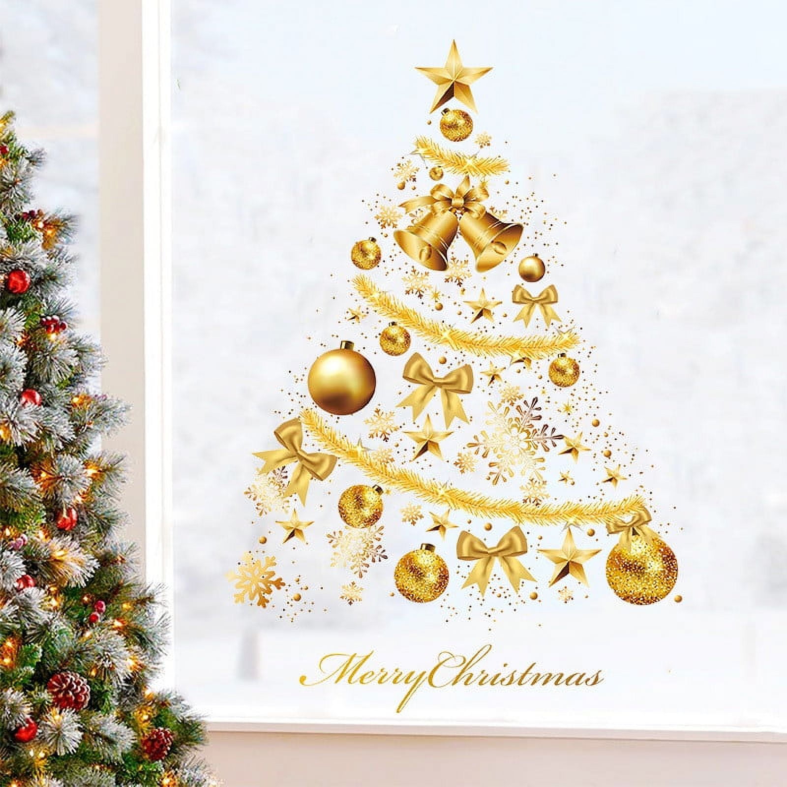 Pegatinas para Ventana con Diseño de Árbol de Navidad Dorado, Pegatinas ...