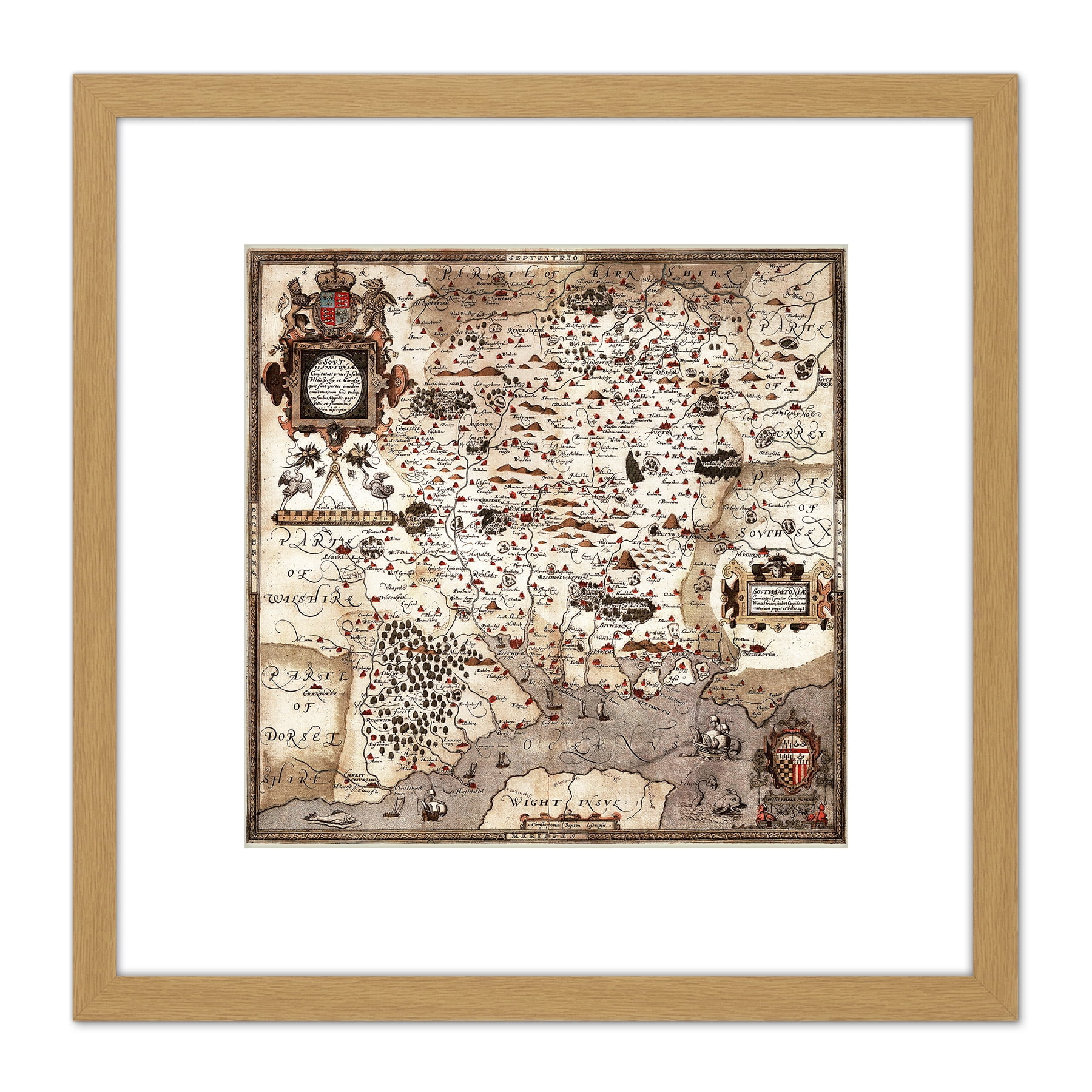 Map 1575 Saxton Hampshire Southampton Wight Replica 8X8 Inch Square ...