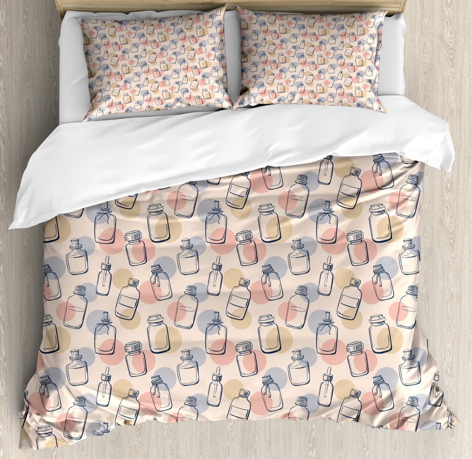 Apothecary Duvet Cover Set King Size, Doodle Style Soft Toned Glass ...