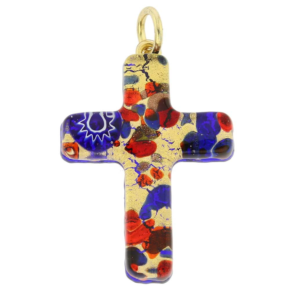 GlassOfVenice Murano Glass Venetian Reflections Cross Pendant - Blue ...