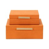 Contemporary Home Living Faux Shagreen Storage Box Set - 10.5" - Orange ...