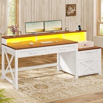 Farmhouse Computer Desk with Power Outlets, Home Office Desk with ...