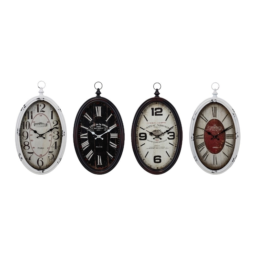 Saltoro Sherpi Vintage Look Vertical Oval Wall Clocks Assortment of 4 ...