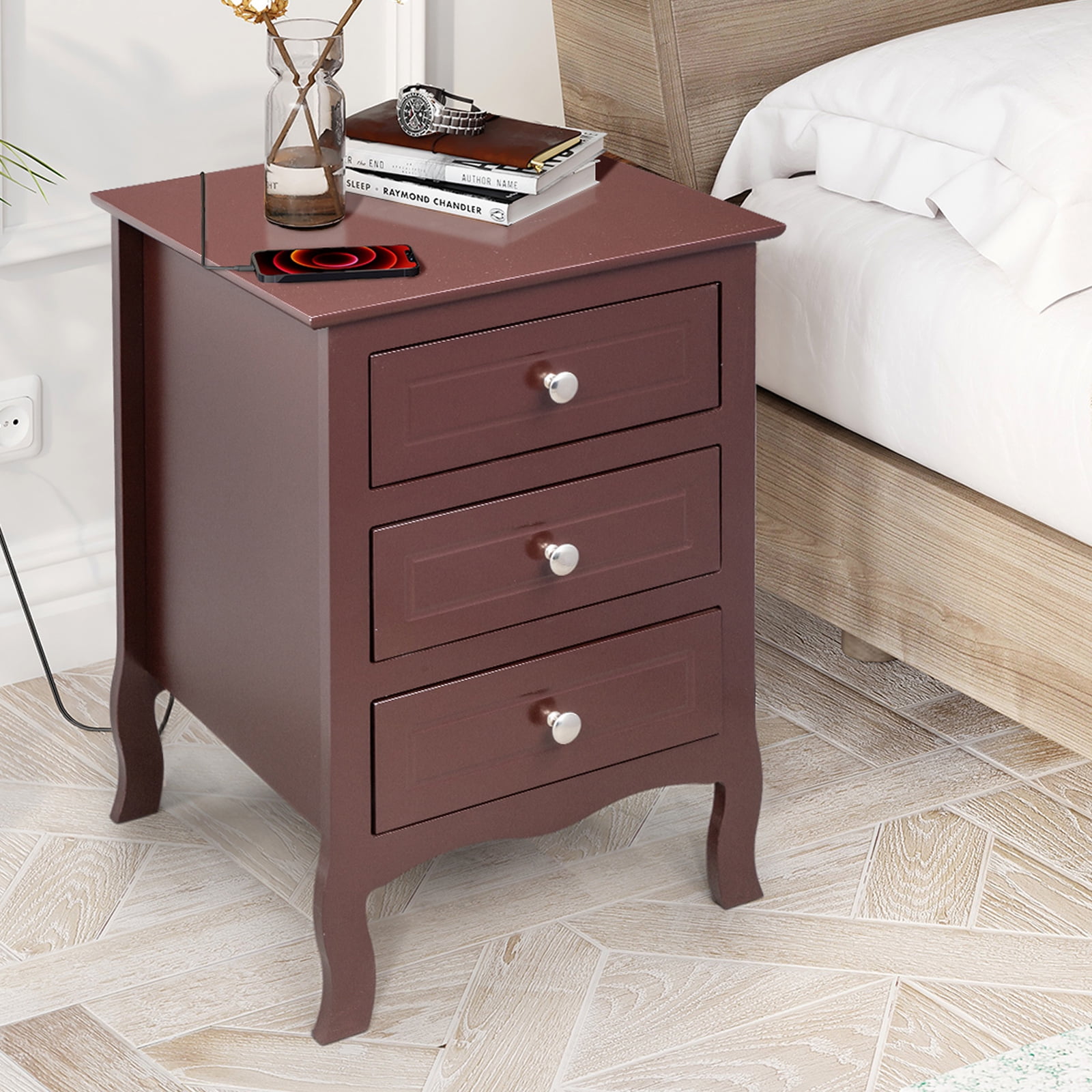 UWR-Nite Mid Century Modern Nightstand with Curved Legs, Small Bedside ...