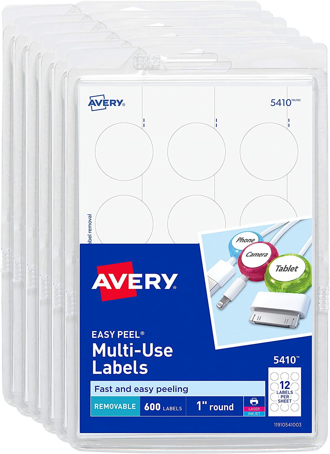 Avery Self-Adhesive Removable Labels, 1" Round Labels, White, 3600 ...