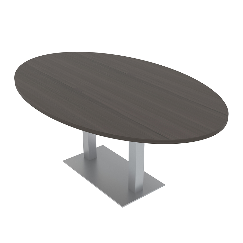 7' Oval Conference Room Table With Square Metal Base Power And Data ...
