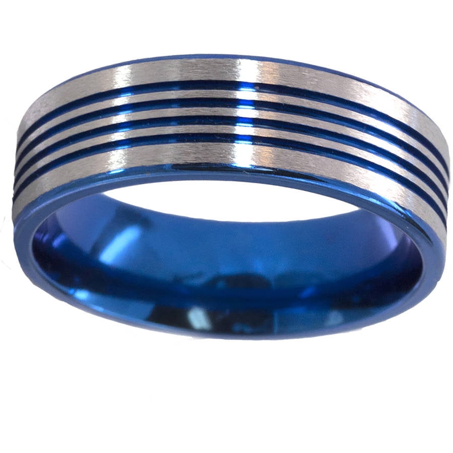 7mm Flat Titanium Ring with 4 Grooves Anodized in Blue - Walmart.com