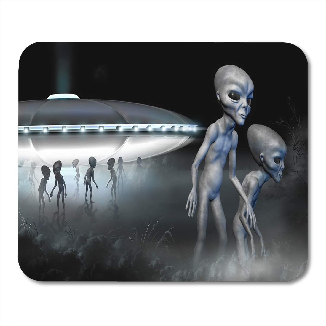 UFO Flying Saucer and Two Grey Realistic Alien Mousepad Mouse Pad Mouse ...