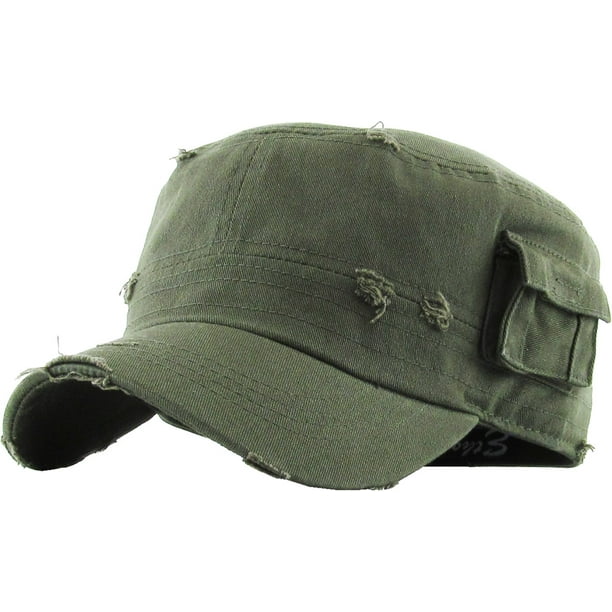 Vintage Distressed Cadet Army Military Fitted Botton Cap Basic Everyday ...