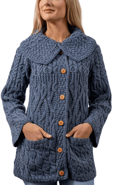 Aran 100% Merino Wool Cable Knit Cardigan Sweater Women's Button Up ...