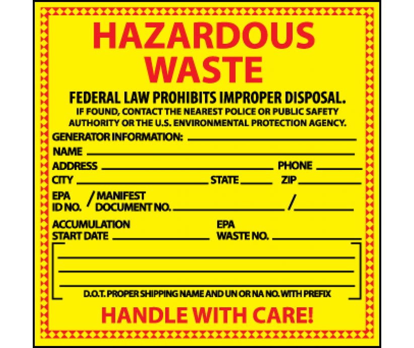NMC Signs Hw10, Hazardous Waste Hazmat Label, 6 X 6, Pressure Sensitive ...