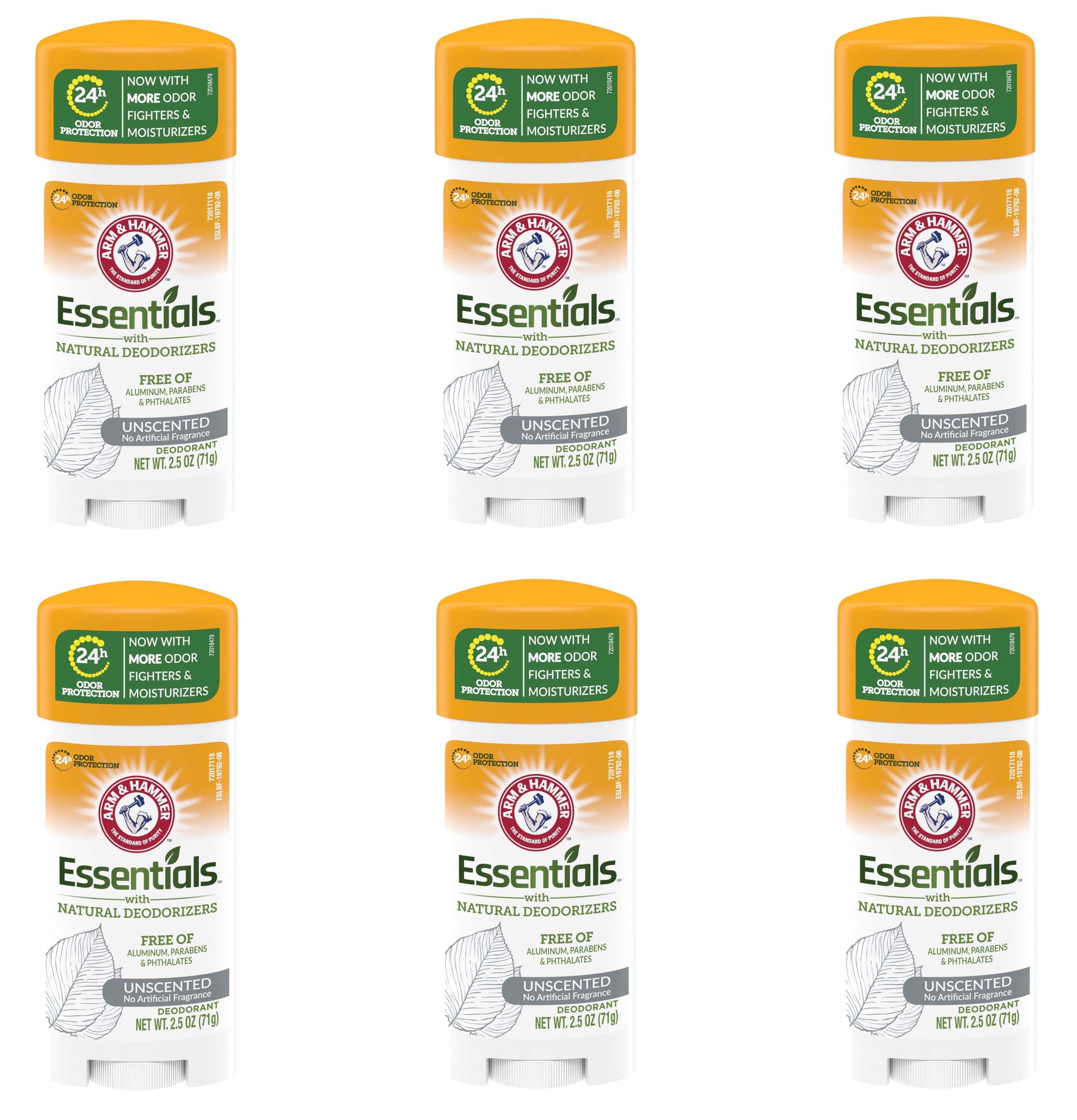 6 Pack Arm & Hammer Essentials Deodorant Solid, Unscented 2.5 Ounce ...