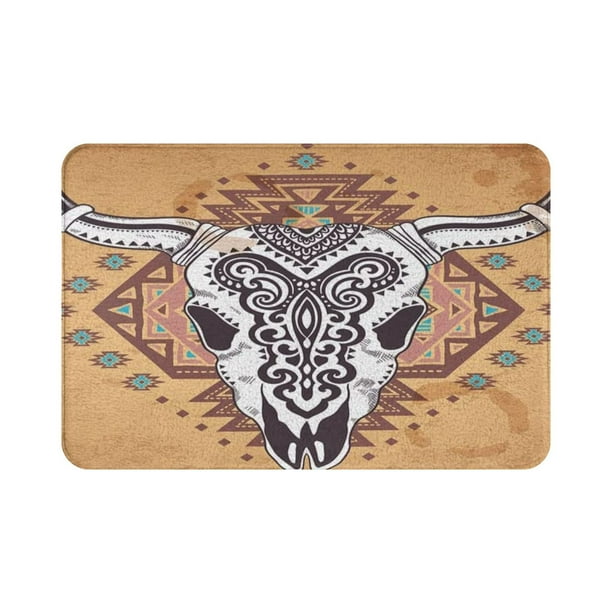 Bull Skull Bath Mat Longhorn Cow Animal Boho Native American Geometric ...