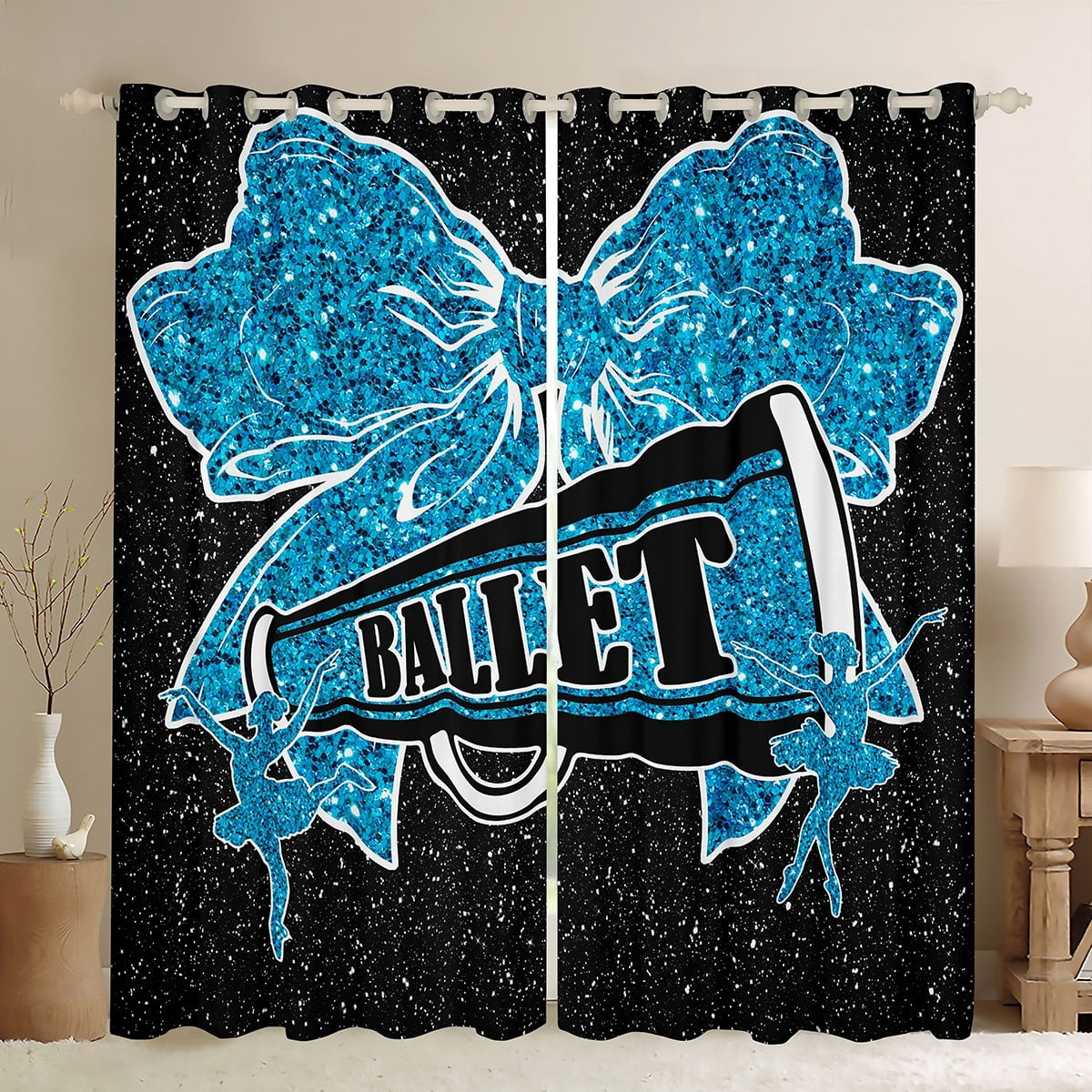 YST Ballet Girl Curtains for Girls Blue Bow Curtains & Drapes, Glitter ...