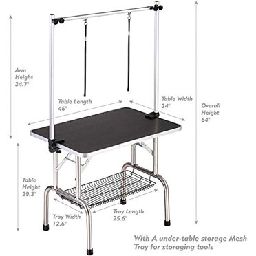 VINGLI Large Adjustable Pet Grooming Table, Foldable Stand with Arm ...