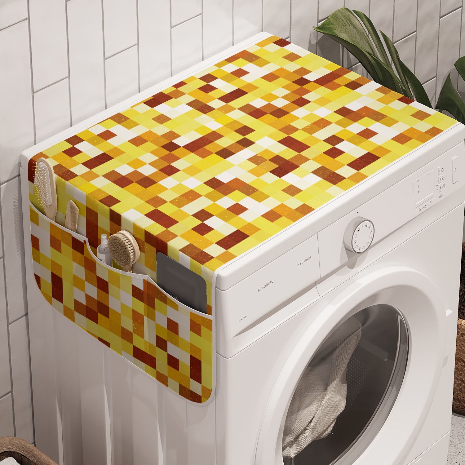 Abstract Washing Machine Organizer, Grunge Style Squares in Earth Tones ...