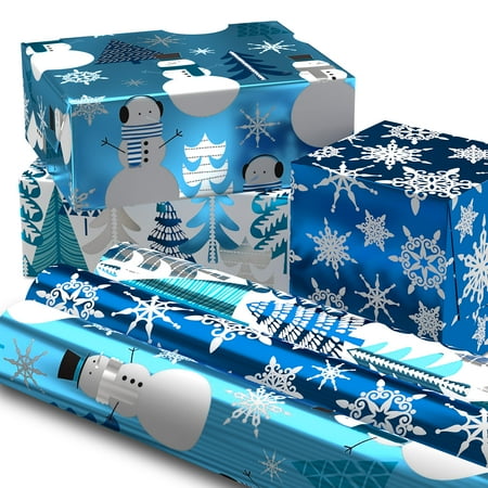 Hallmark Blue Foil Christmas Wrapping Paper with Cut Lines on Reverse ...