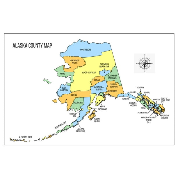 35x24in Alaska County Map 【Photo Paper】 - Walmart.com
