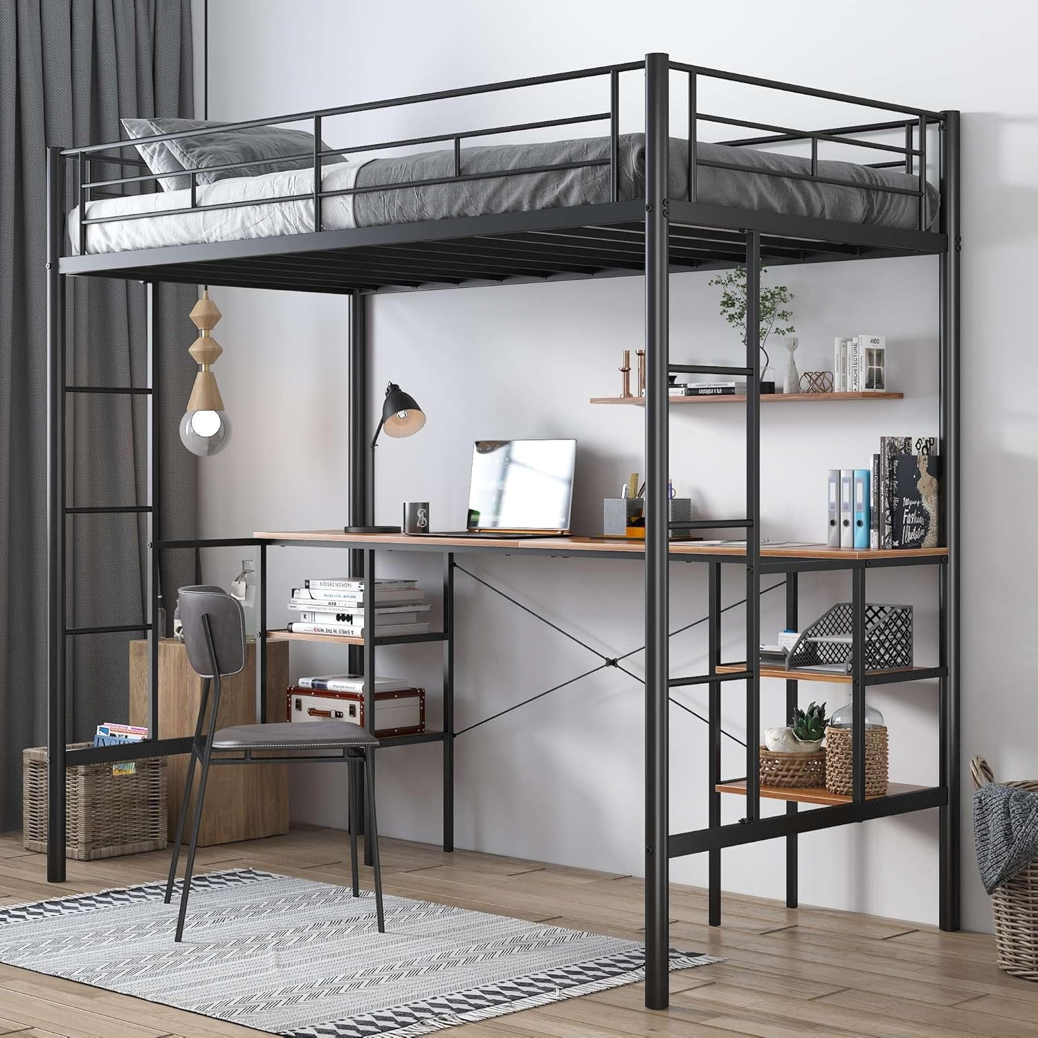 Litera Matrimonial moderna con escrittorio con marco de metal | Bodega ...