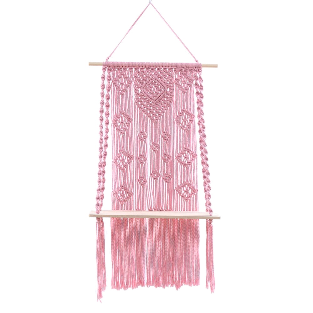 Pink Macrame wall hanging shelf /Handmade Wall Shelves/Farmhouse Wood ...