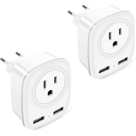 European Travel Plug Adapter with 2 USB, Multifunctional Conversion ...