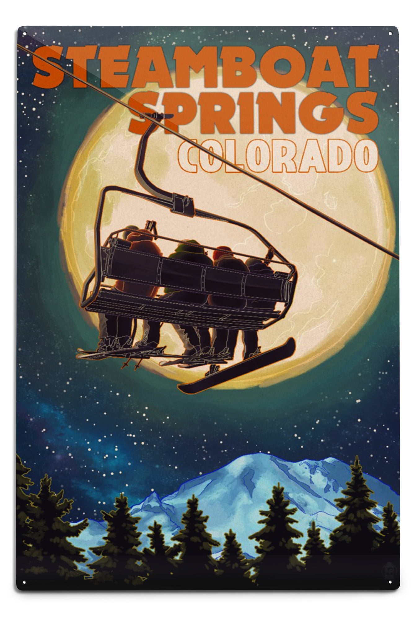 Steamboat Springs, Colorado, Ski Lift and Full Moon (12x18 Aluminum Art ...