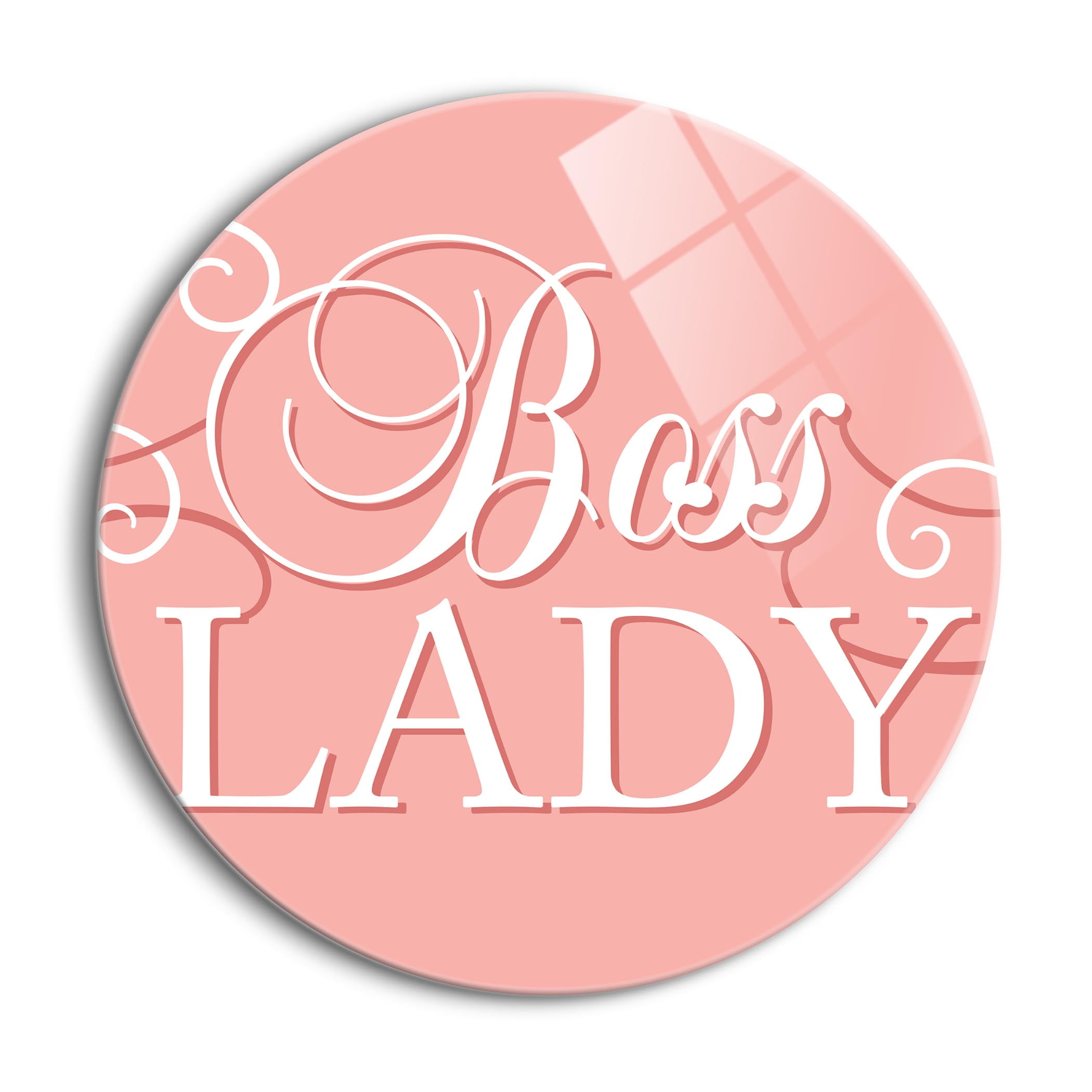 Boss Lady Creamy Pink Scroll 24 inch Glass Round Wall Hanging Sign ...