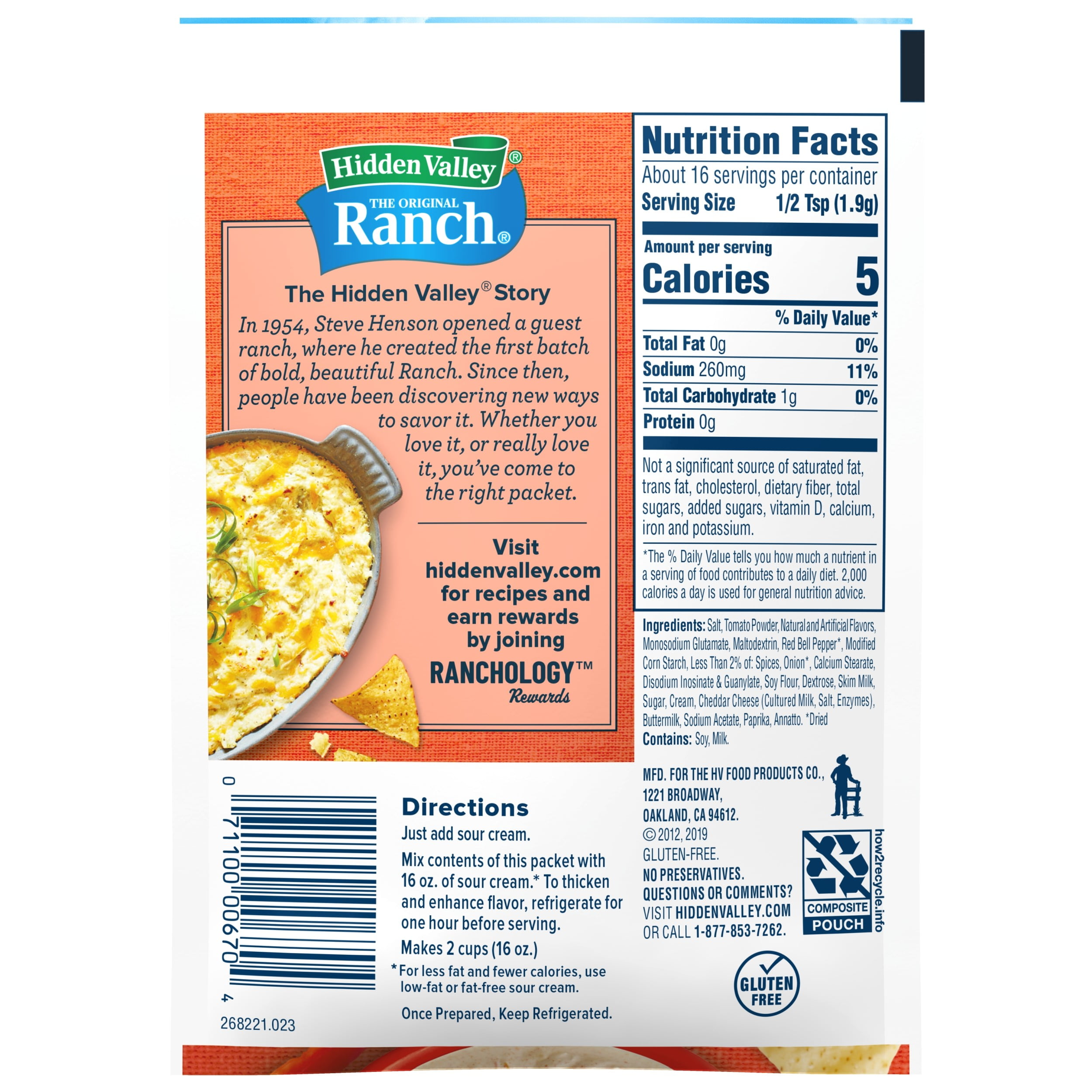 Hidden Valley Ranch Mix Prepared Nutrition Info | Besto Blog