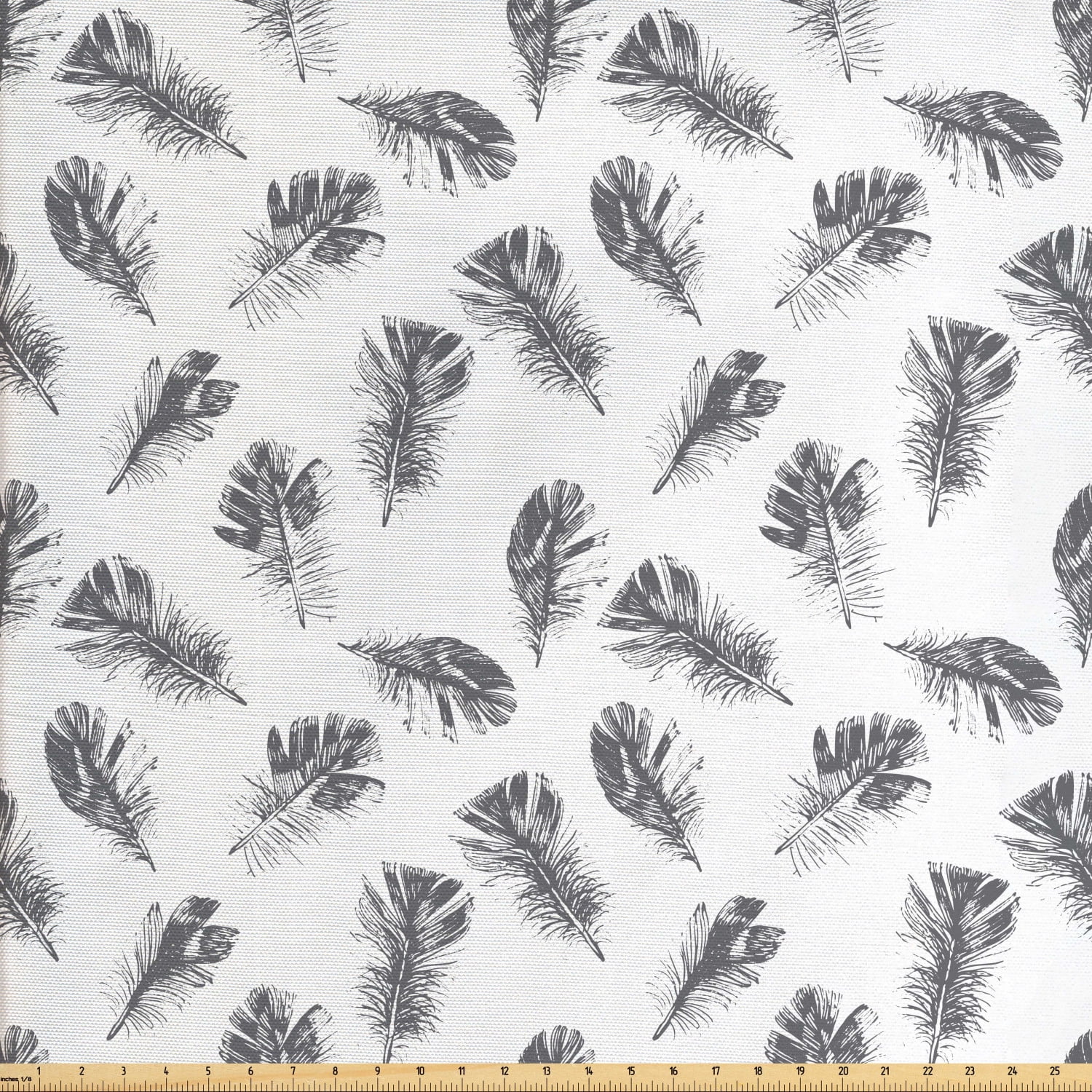 Feather Fabric by the Yard Upholstery, Monochromatic Fluffy Flying ...