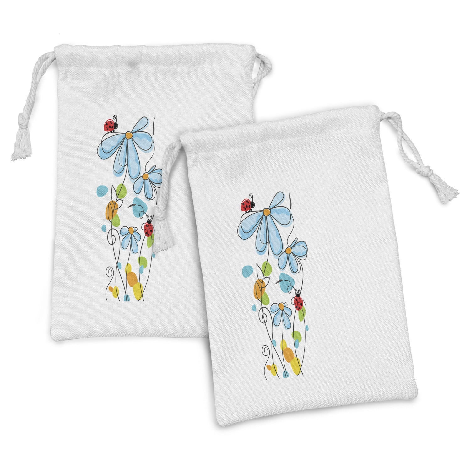 Ladybugs Fabric Pouch Set of 2, Flowers Oval Dome-Shaped Ladybugs ...