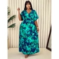 Dark Green Plus Size Women V-Neck Wrap Maxi Dress With Bold Floral ...