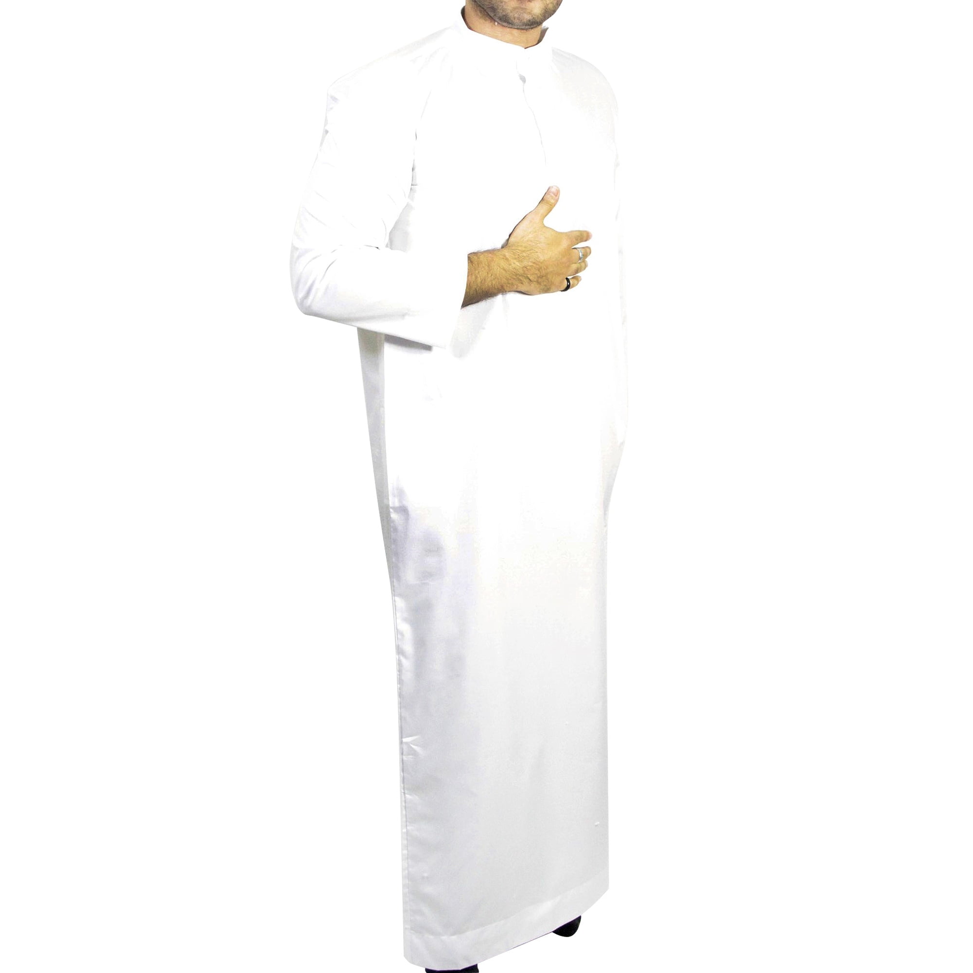 Hijaz Long Sleeve Fitted Men's Plain White Formal Thobe Cotton Arab ...