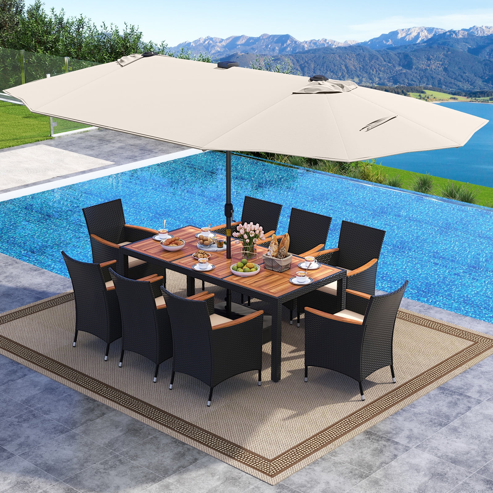 Click here for Gymax Set Of 11 Patio Dining Set W/ 15ft Double-Si... prices