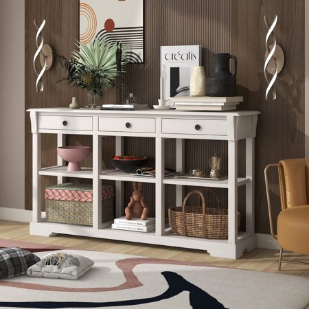 LUMISOL 3-Tier Console Table with 3 Drawers and Shelves Narrow Long ...