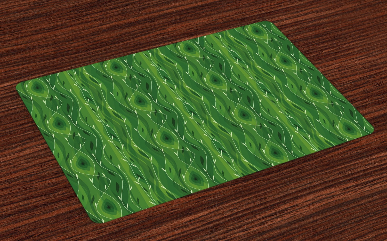 Green Placemats Set of 4 Retro Spring Freshness Themed Abstract Leaf ...