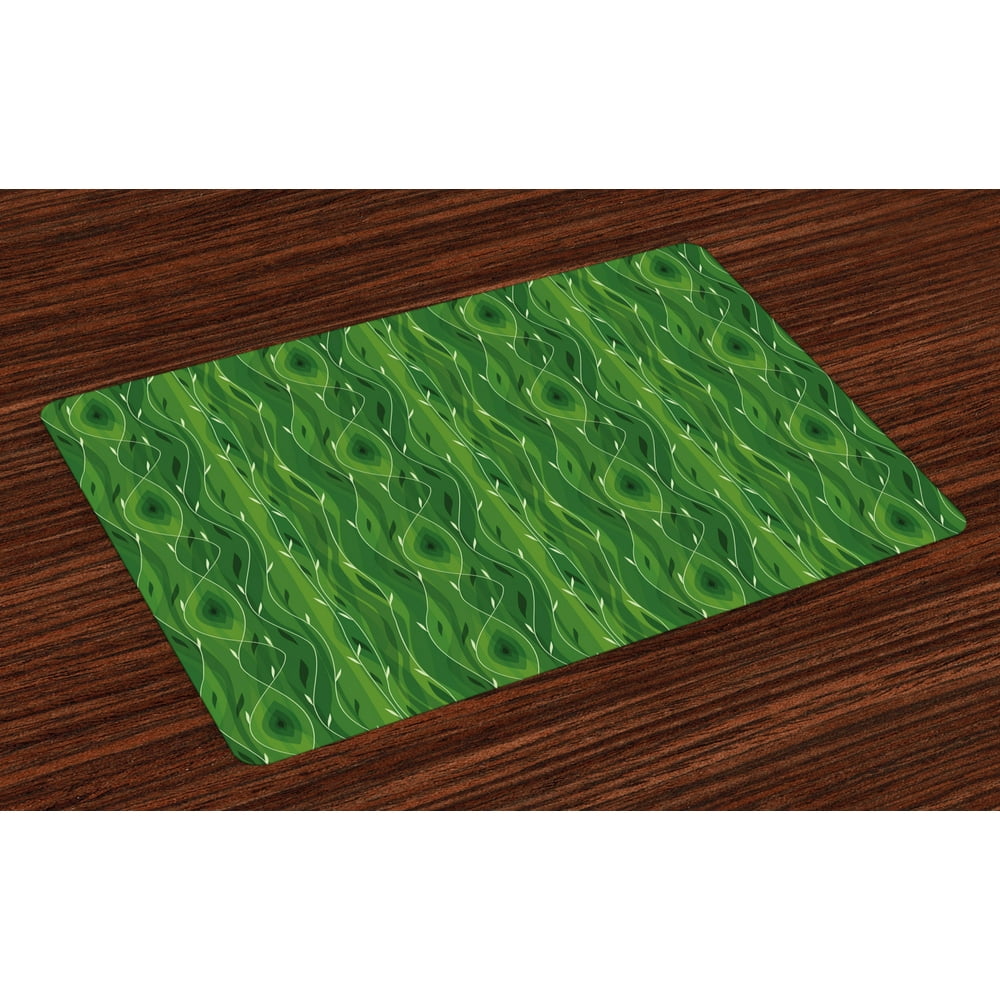 Green Placemats Set of 4 Retro Spring Freshness Themed Abstract Leaf ...