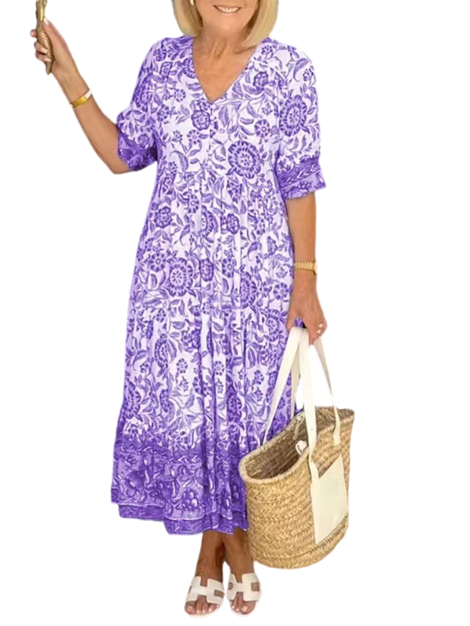Lumento Women Floral Maxi Long Dress Summer Beach Sundress Casual Boho
